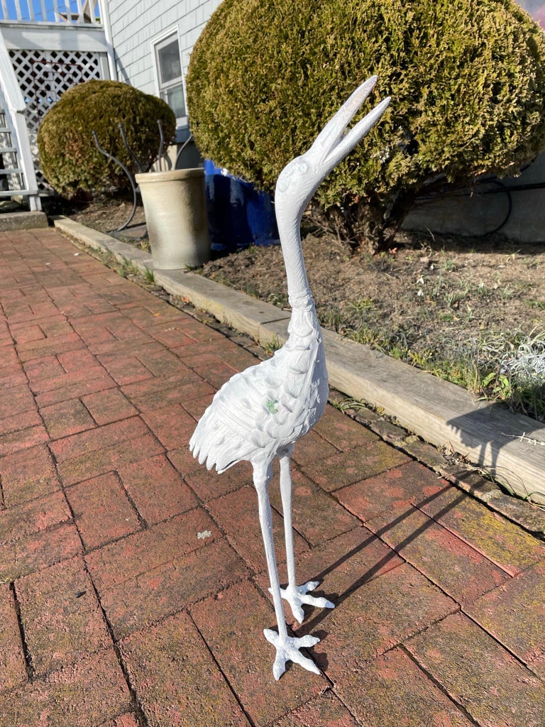 Japanese Pair Old White Hand Cast Garden Cranes For Sale at 1stDibs