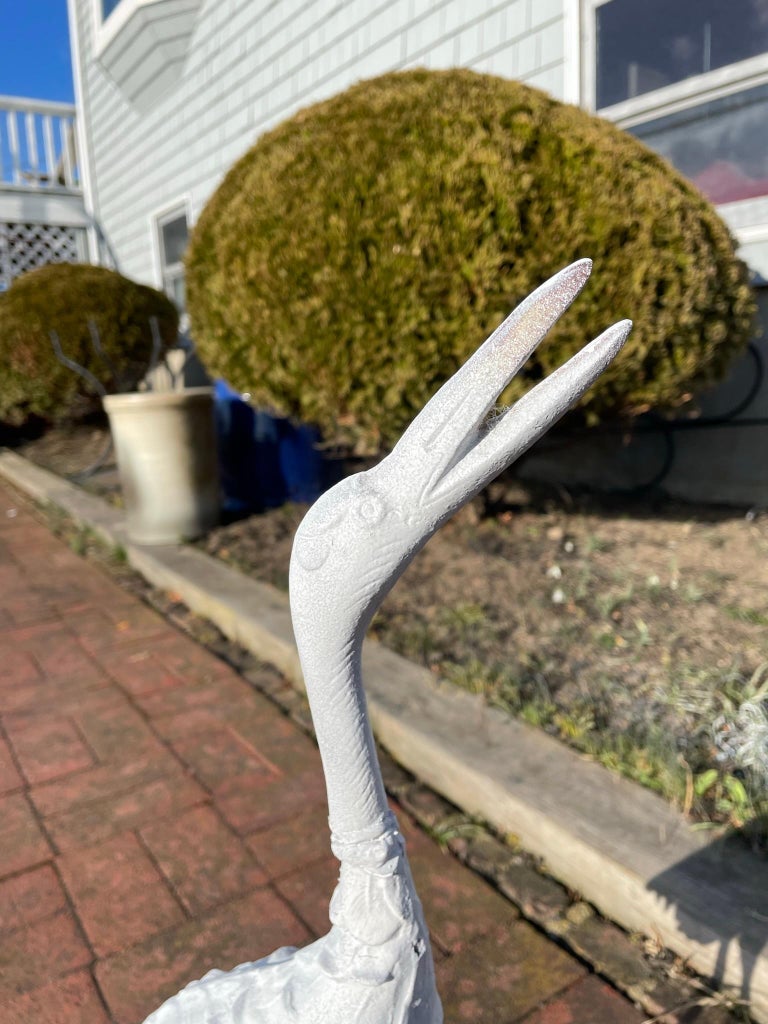 Japanese Pair Old White Hand Cast Garden Cranes For Sale at 1stDibs
