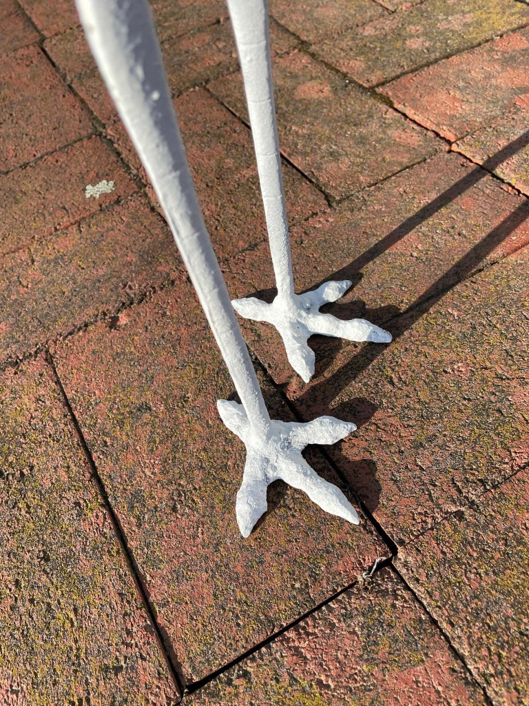Japanese Pair Old White Hand Cast Garden Cranes For Sale at 1stDibs
