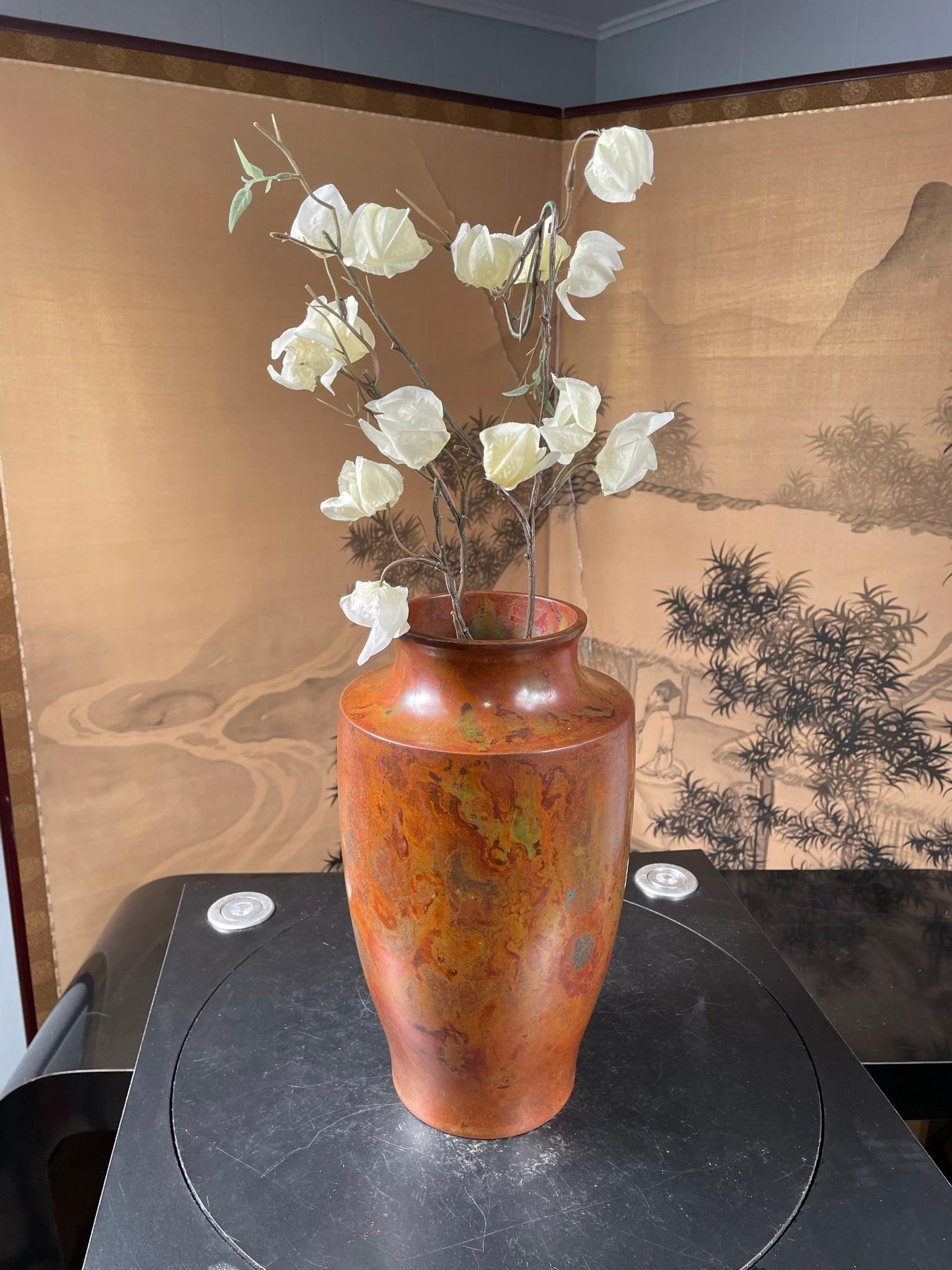 Japanese Pair Tall Brilliant Colors Murashido Bronze Red Vases, Signed ...