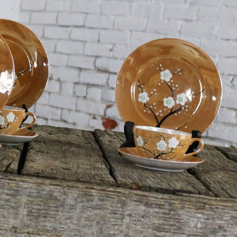 Japanese Peach Lusterware Cherry Blossom Design Luncheon Set for Four ...