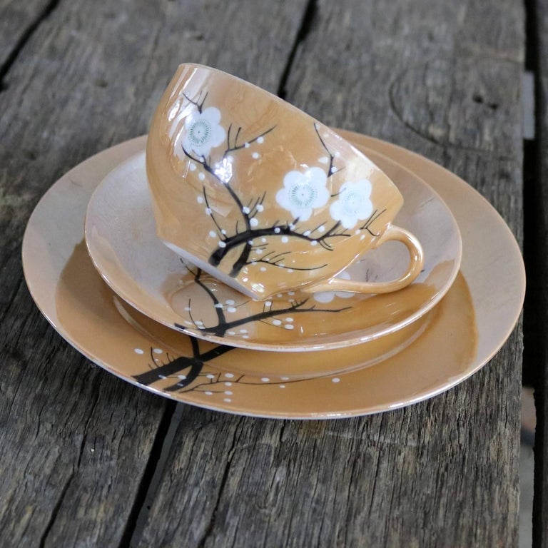 Japanese Peach Lusterware Cherry Blossom Design Luncheon Set for Four ...