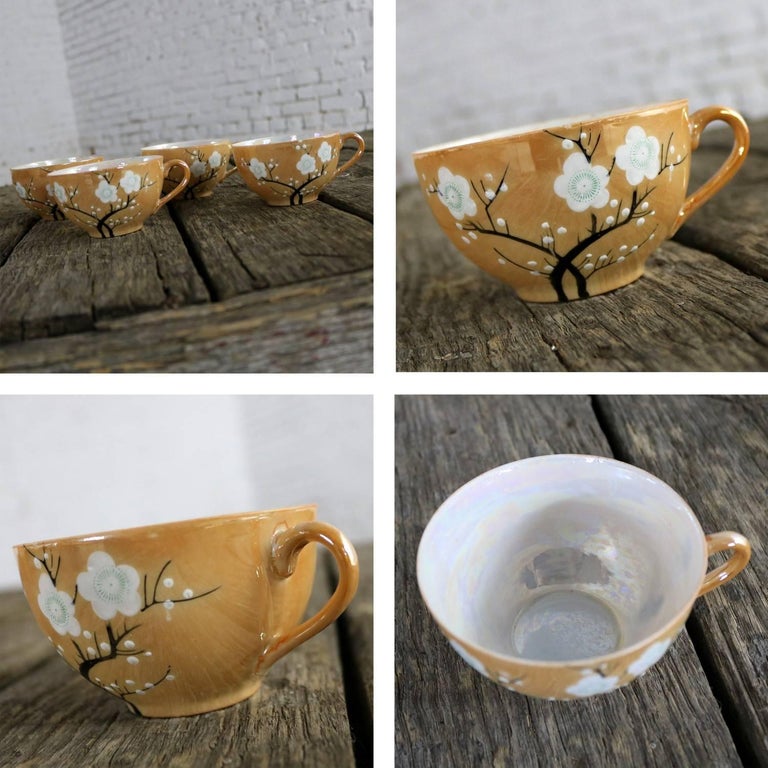 Japanese Peach Lusterware Cherry Blossom Design Luncheon Set for Four ...