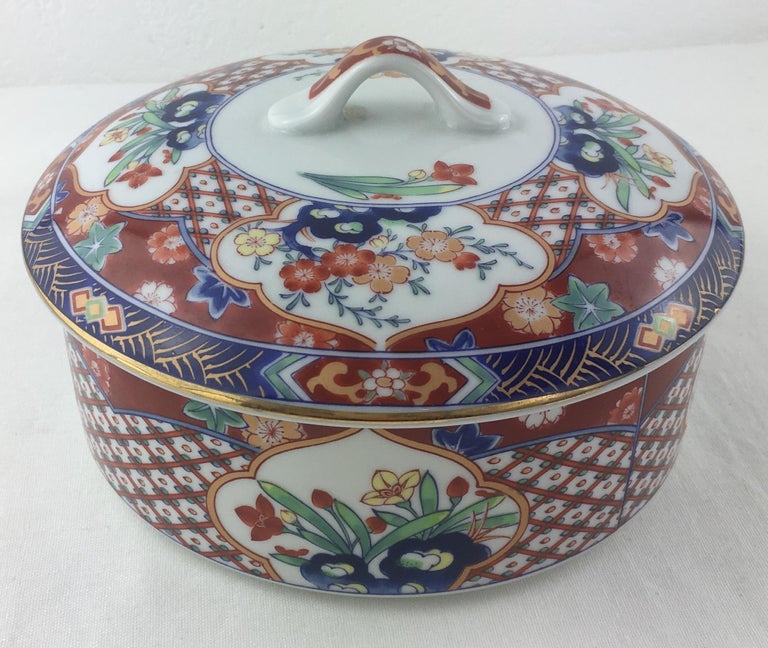 Japanese Hand-Painted Porcelain Lidded Serving Dish, Trinket or Jewelry ...