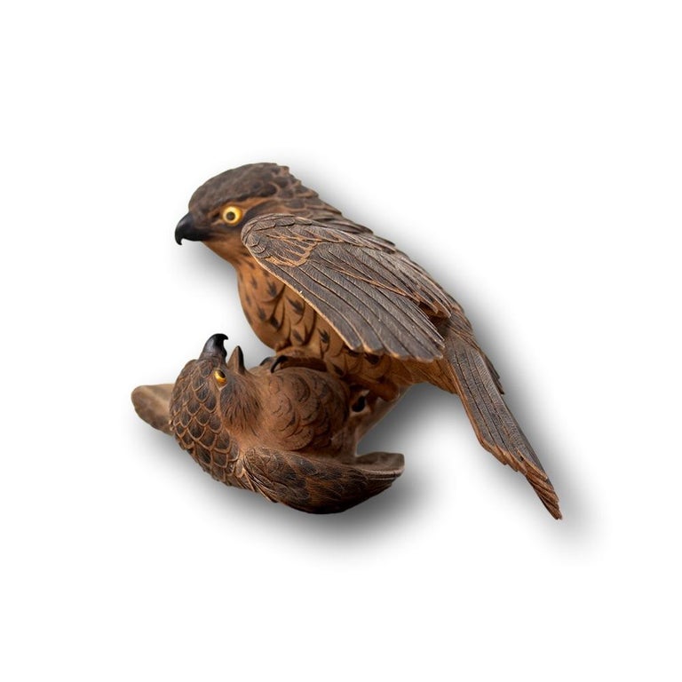 Japanese Quarrelling Hawk Okimono Meiji Period For Sale at 1stDibs