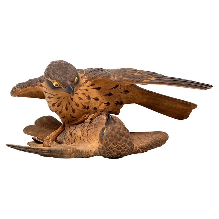Japanese Quarrelling Hawk Okimono Meiji Period For Sale at 1stDibs