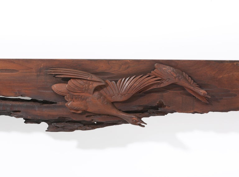Japanese Ranma Wood Carving Featuring "Birds in Flight" and "Long ...