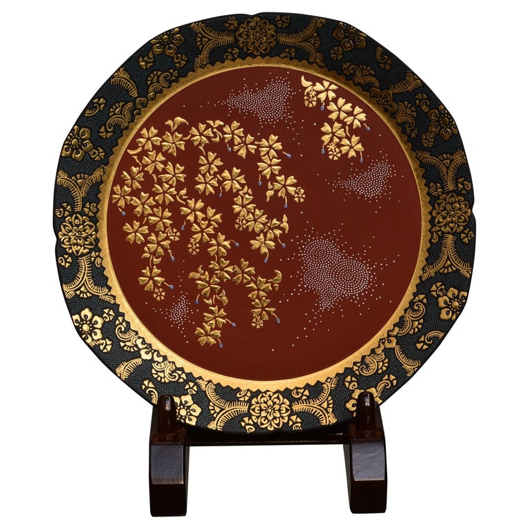 Japanese Red Black Porcelain Platter by Kutani Master Artist at 1stDibs