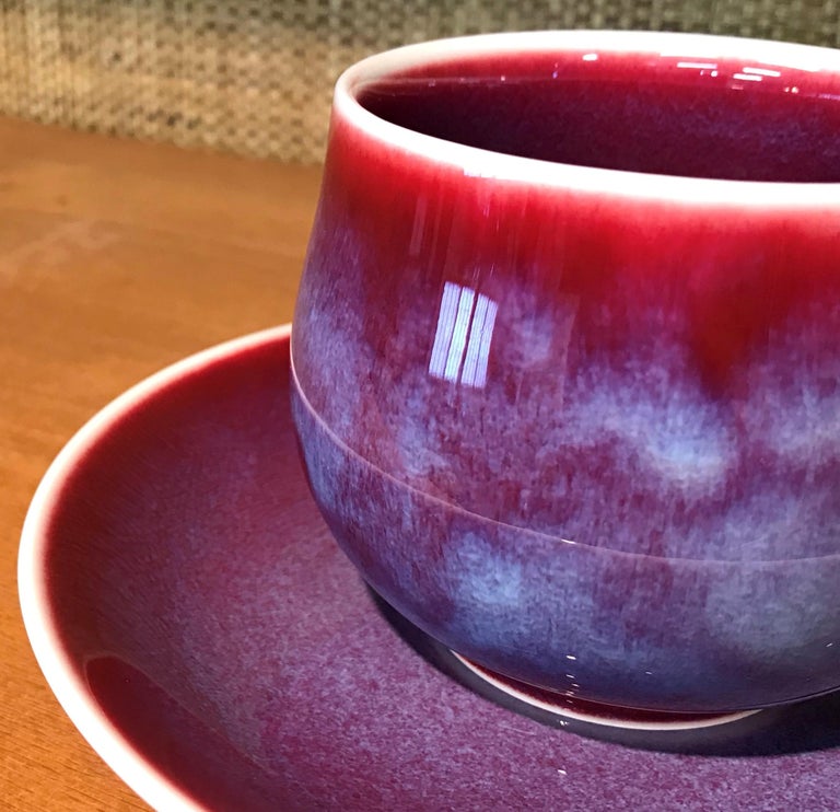 Japanese Red Hand-Glazed Porcelain Cup and Saucer by Contemporary ...