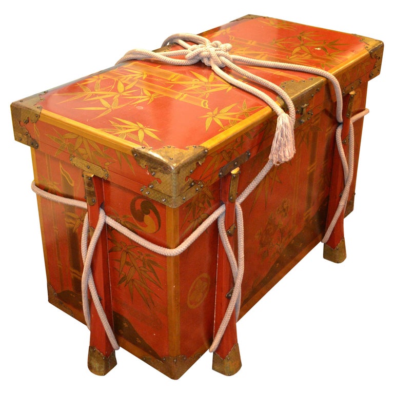 Japanese Red Lacquered Trunk Meiji Period at 1stDibs