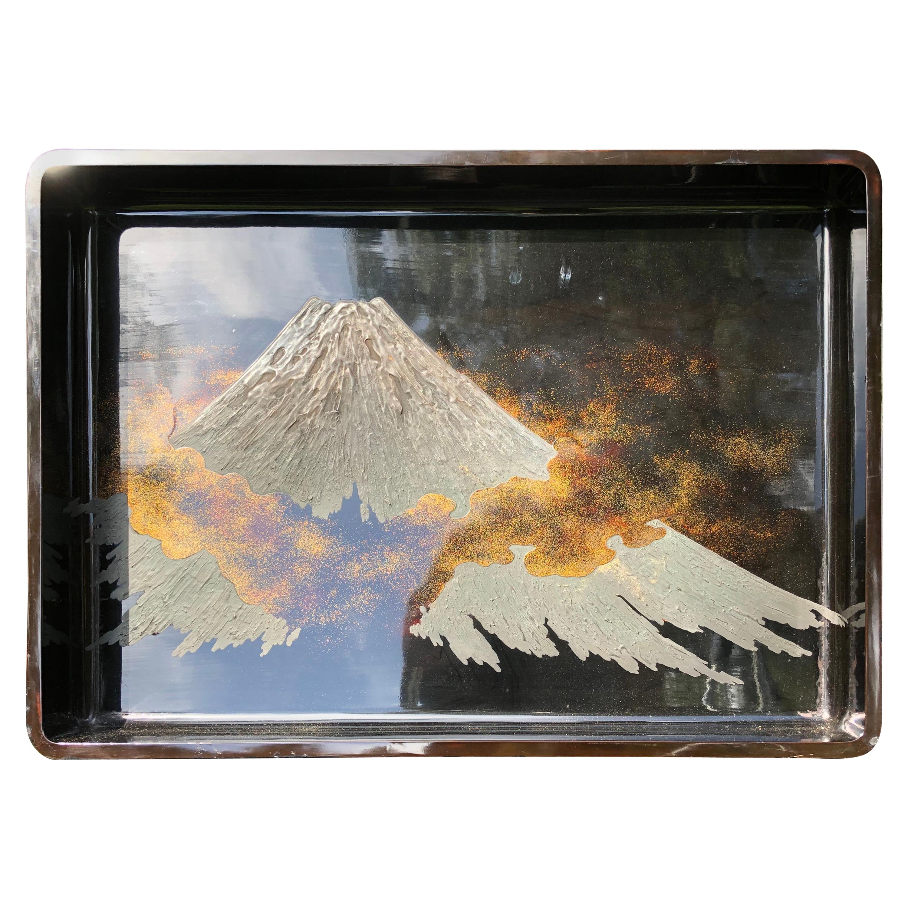 Japanese Rich Lacquered "Mount Fuji" Tray Wall Art at 1stDibs