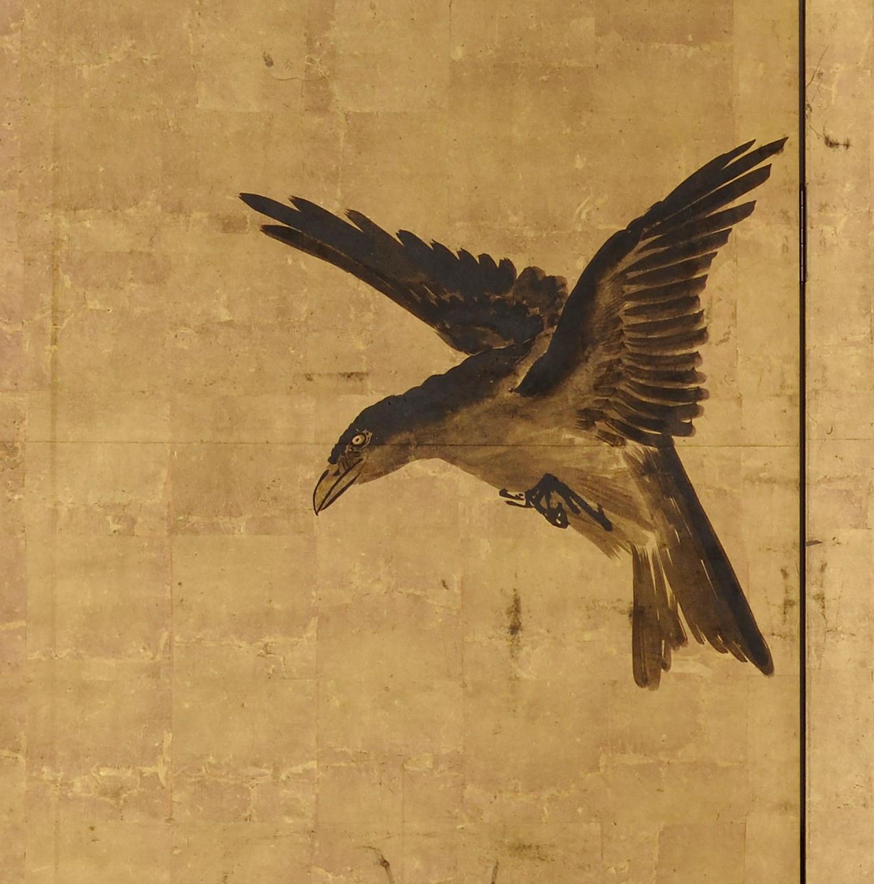 Japanese Screen Painting, Late 17th Century, Crows and Pine by Kano ...