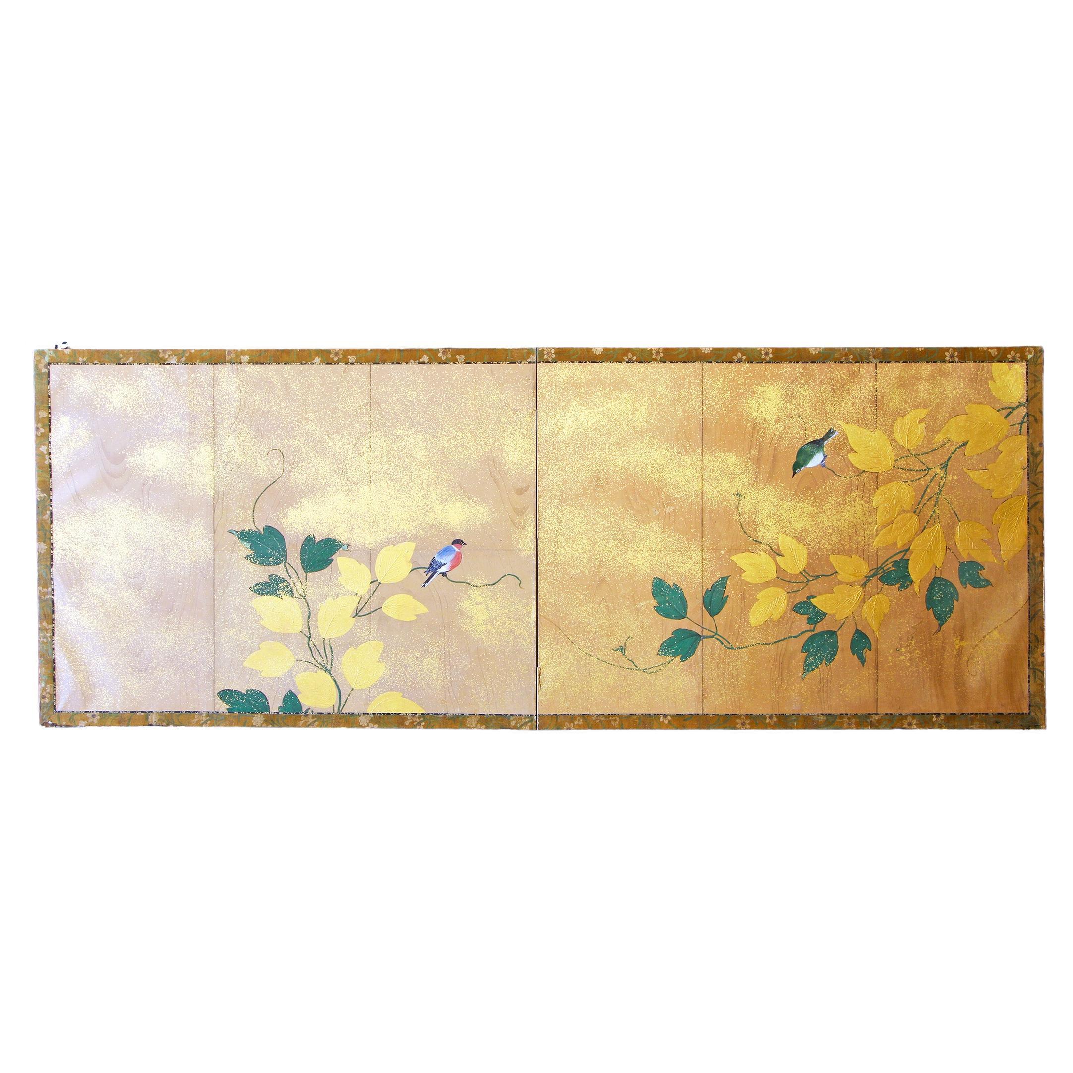 Japanese Two Panel Screen: Irises Along a Raised Garden Walkway For ...