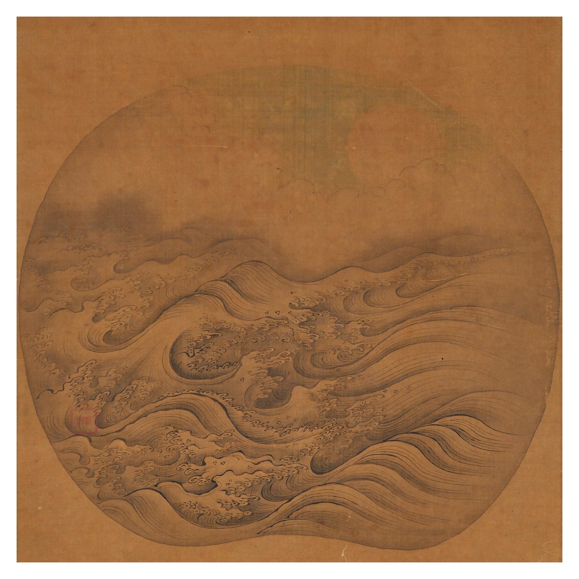 Japanese Scroll Painting, circa 1700, Rough Waves For Sale at 1stDibs