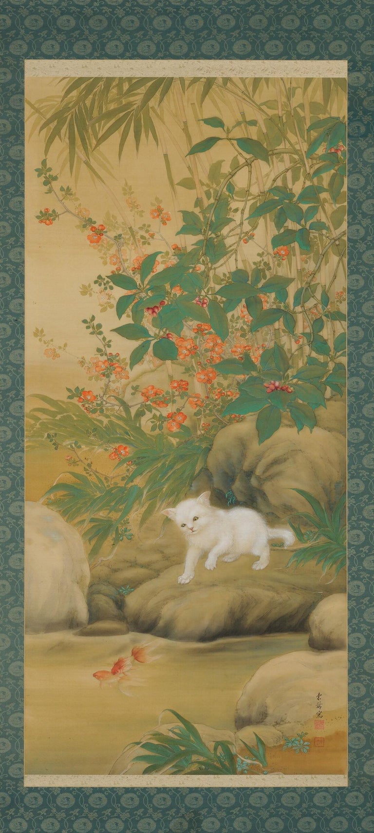 Japanese Painting, Hanging Scroll, 'Playful Cat' by Hirose Toho, 1920s ...