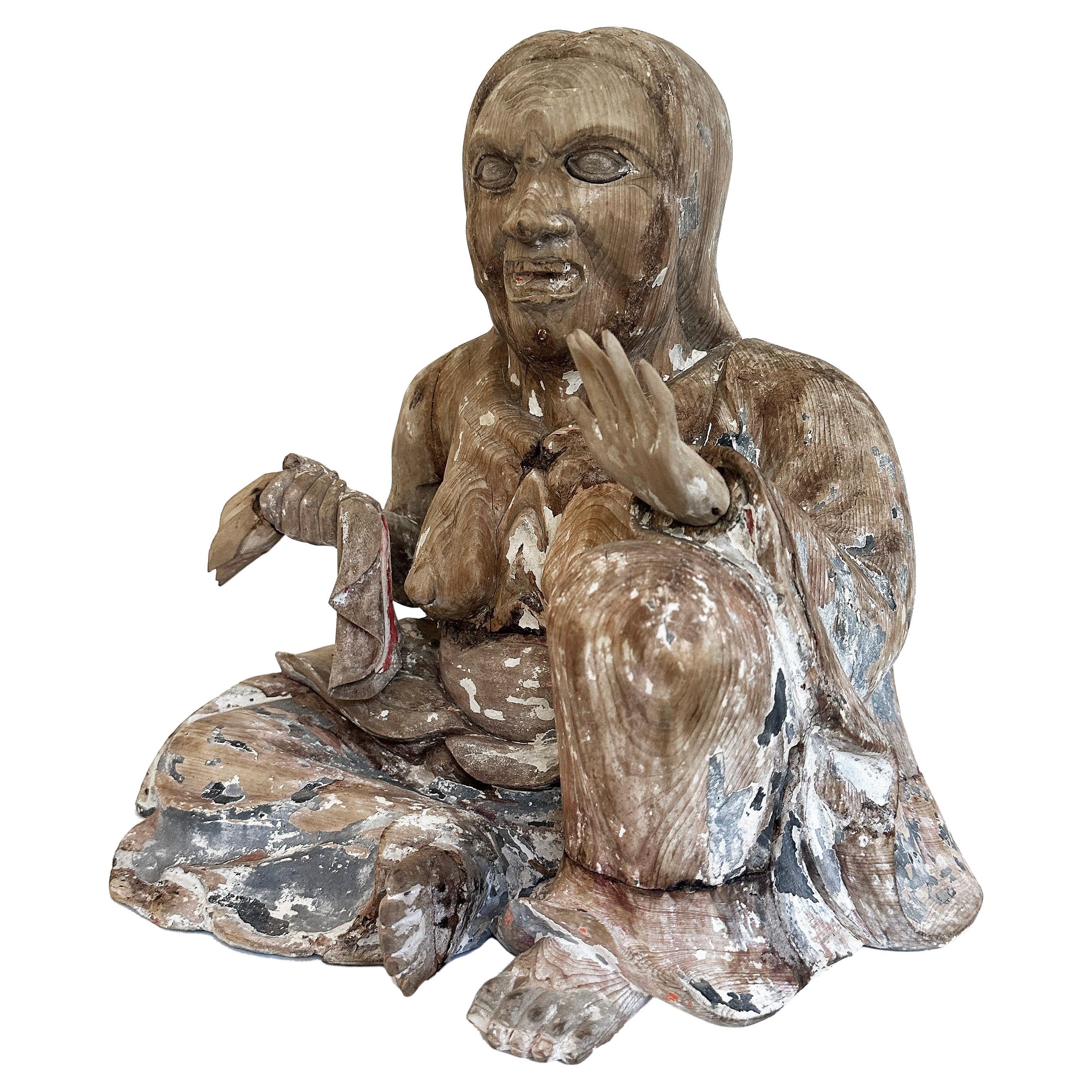 Japanese sculpture of Datsue-ba, "An Old Hag of Hell", wood, early 20th ...