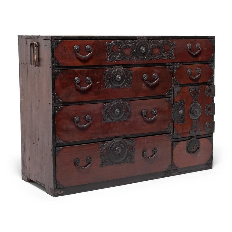 Japanese Sendai Tansu Chest with Floral Iron Hardware, C. 1900 at ...