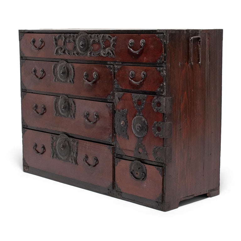 Japanese Sendai Tansu Chest with Floral Iron Hardware, C. 1900 at ...
