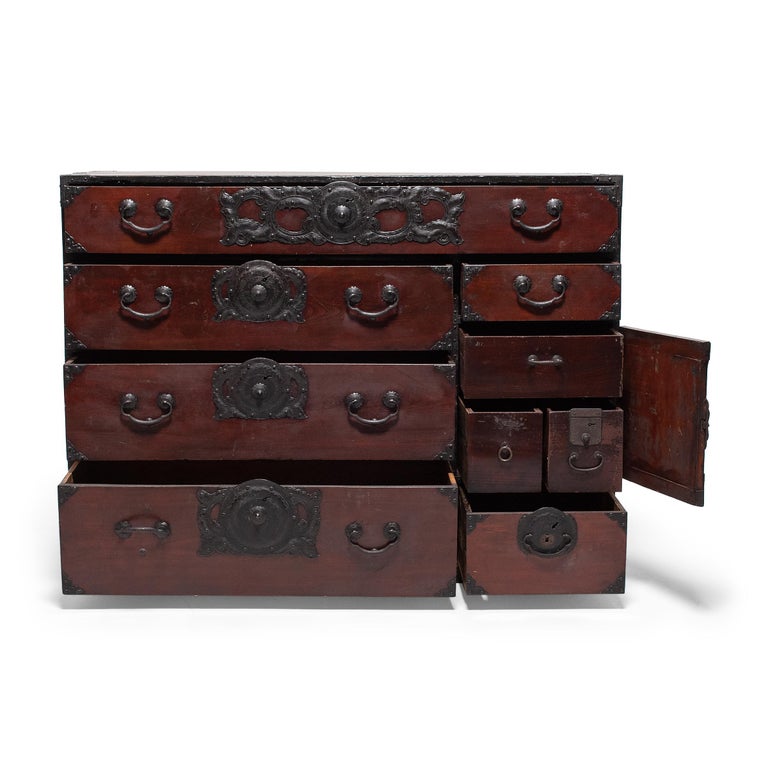 Japanese Sendai Tansu Chest with Floral Iron Hardware, C. 1900 at ...