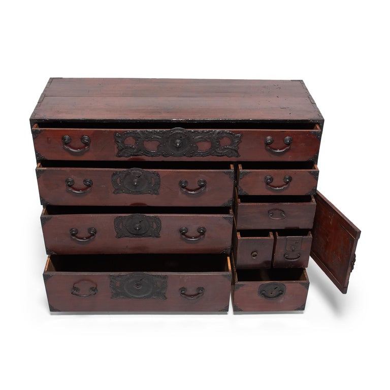 Japanese Sendai Tansu Chest with Floral Iron Hardware, C. 1900 at ...