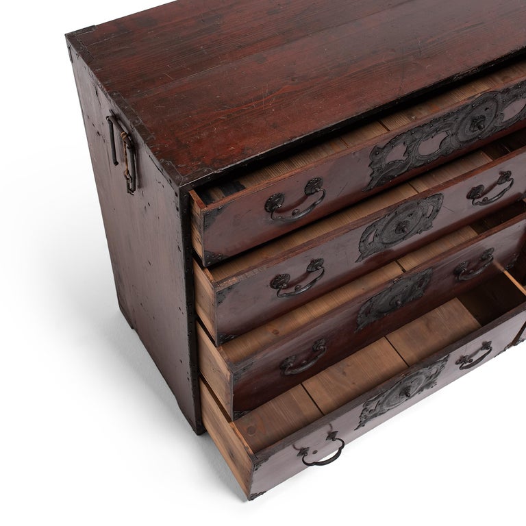 Japanese Sendai Tansu Chest with Floral Iron Hardware, C. 1900 at ...