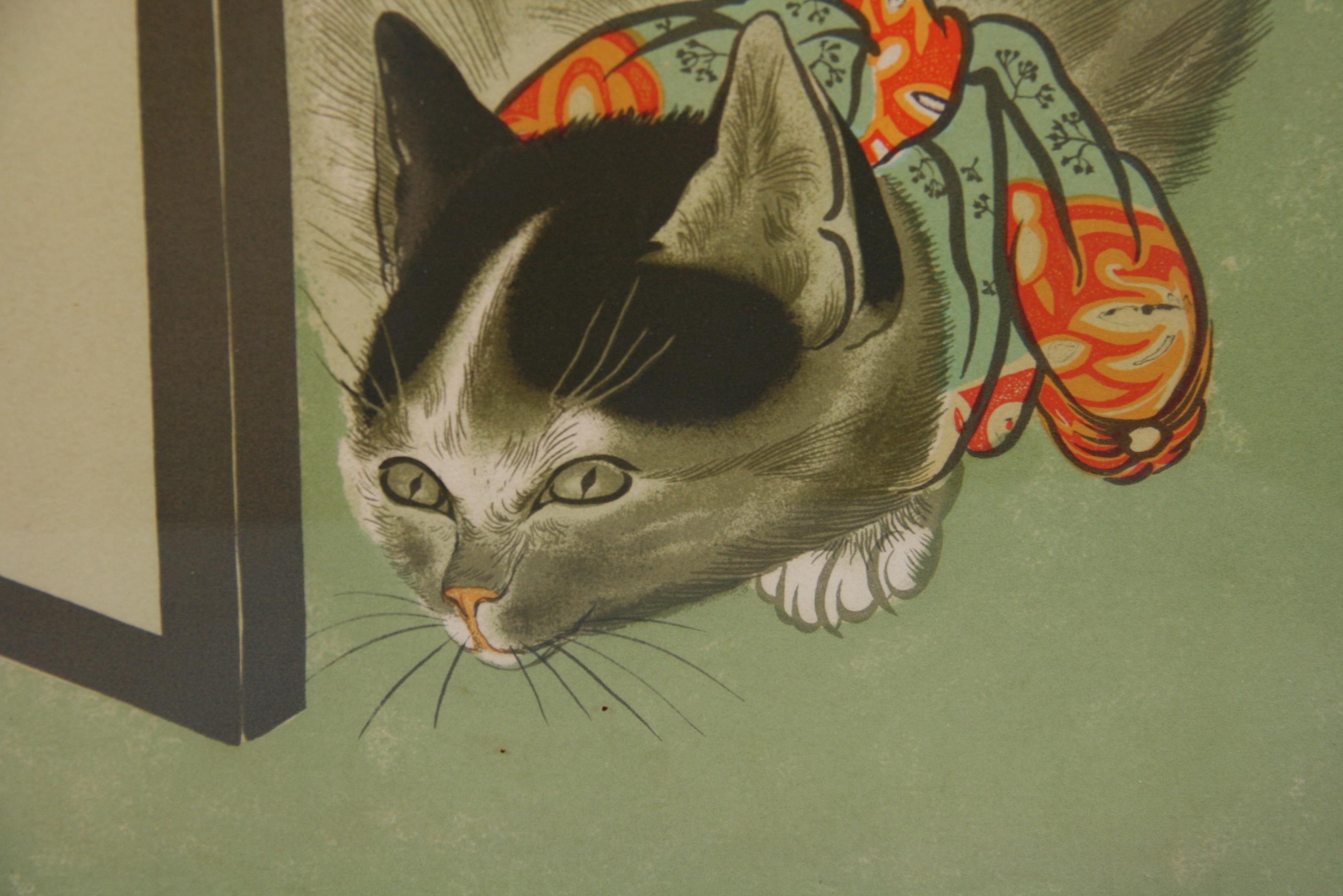 Japanese Serigraph "Homage to Oriental Art-Cat" by Das Gayston For Sale ...