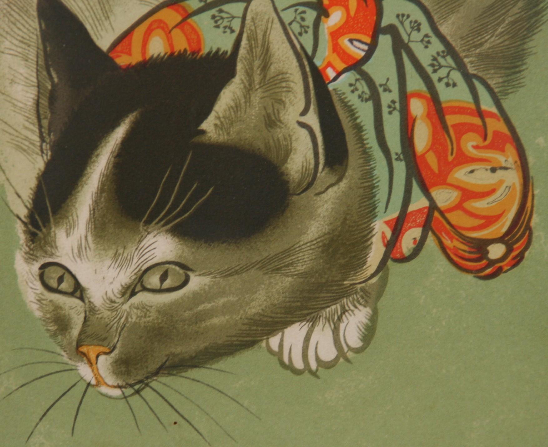 Japanese Serigraph "Homage to Oriental Art-Cat" by Das Gayston For Sale ...
