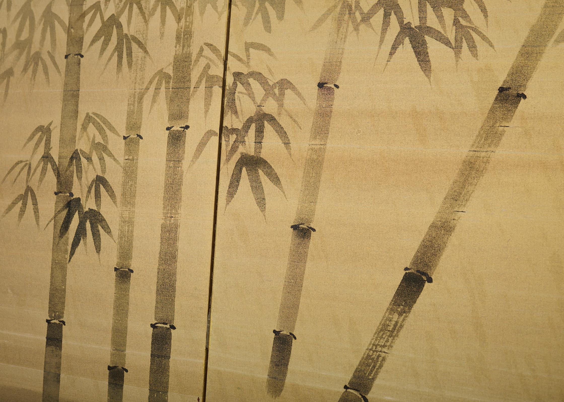 Japanese Showa Four Panel Screen Spring Bamboo Landscape For Sale at ...