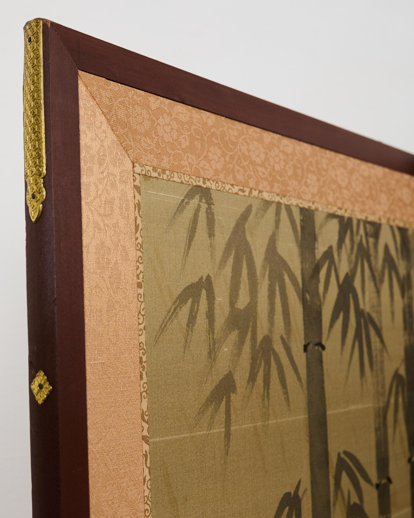 Japanese Showa Four Panel Screen Spring Bamboo Landscape For Sale at ...