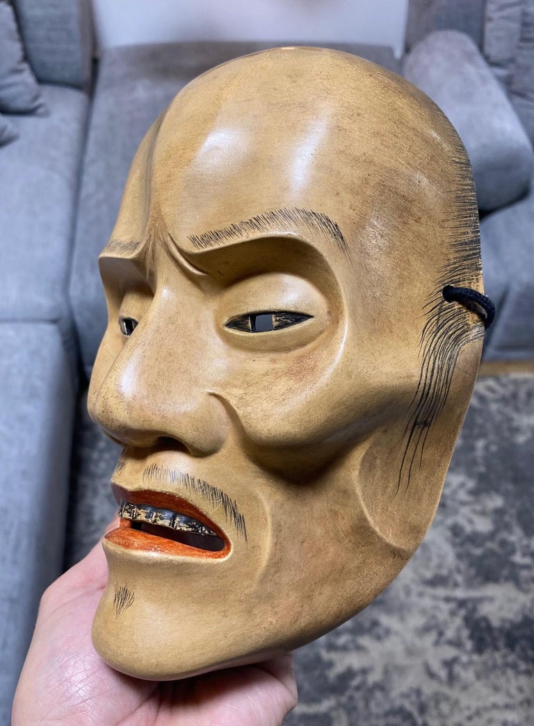 Japanese Showa Hand Carved Wood Noh Theater Mask of Yase Otoko Yaseotoko For Sale at 1stDibs