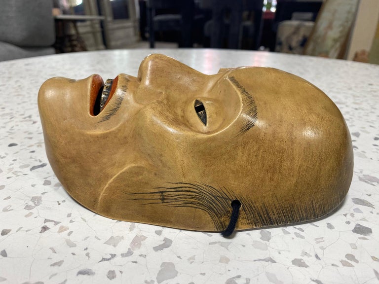 Japanese Showa Hand Carved Wood Noh Theater Mask of Yase Otoko Yaseotoko For Sale at 1stDibs