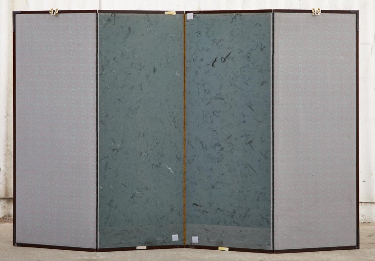 Japanese Showa Period Four Panel Screen Heron Landscape at 1stDibs
