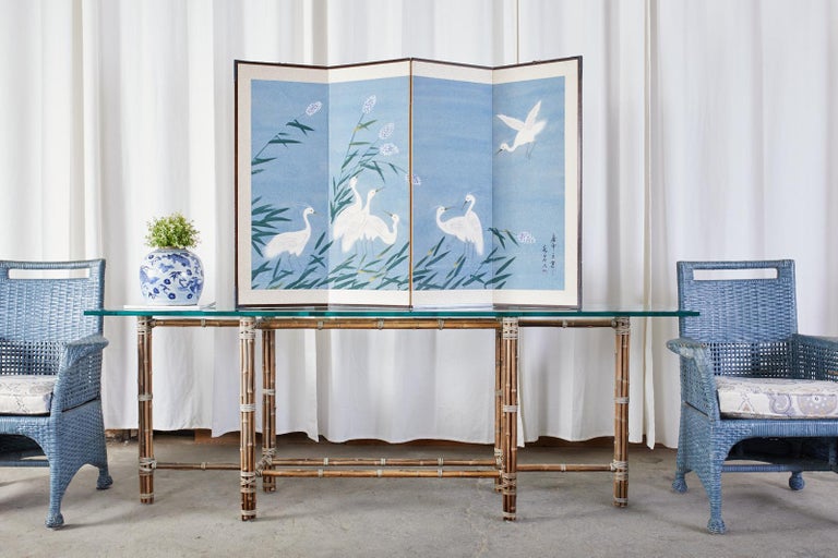 Japanese Showa Period Four Panel Screen Heron Landscape at 1stDibs