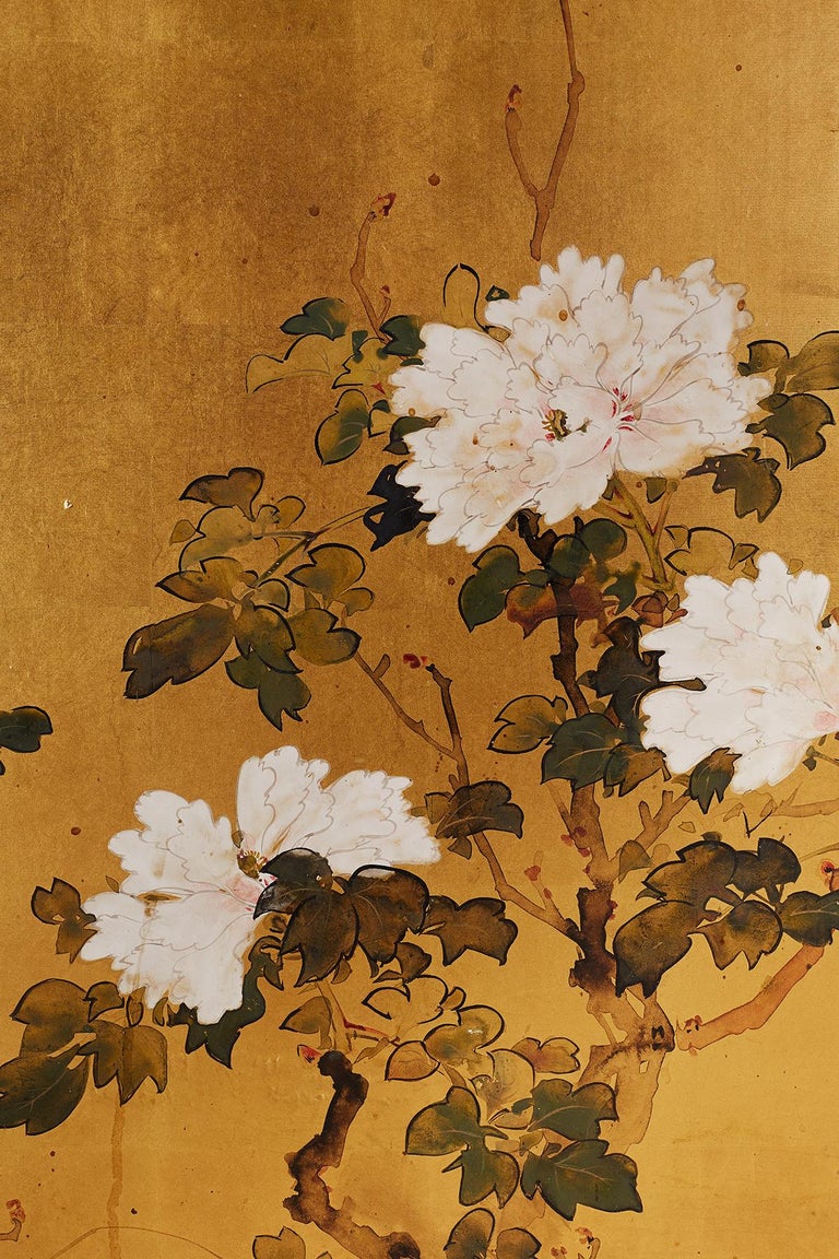 Japanese Showa Period Four-Panel Screen of Peonies at 1stDibs