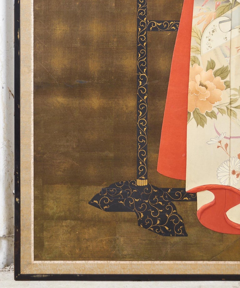 Japanese Showa Two Panel Screen Tagasode, 'Whose Sleeves?' For Sale at ...