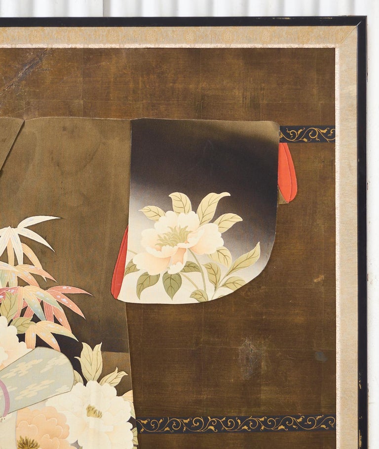 Japanese Showa Two Panel Screen Tagasode, 'Whose Sleeves?' For Sale at ...