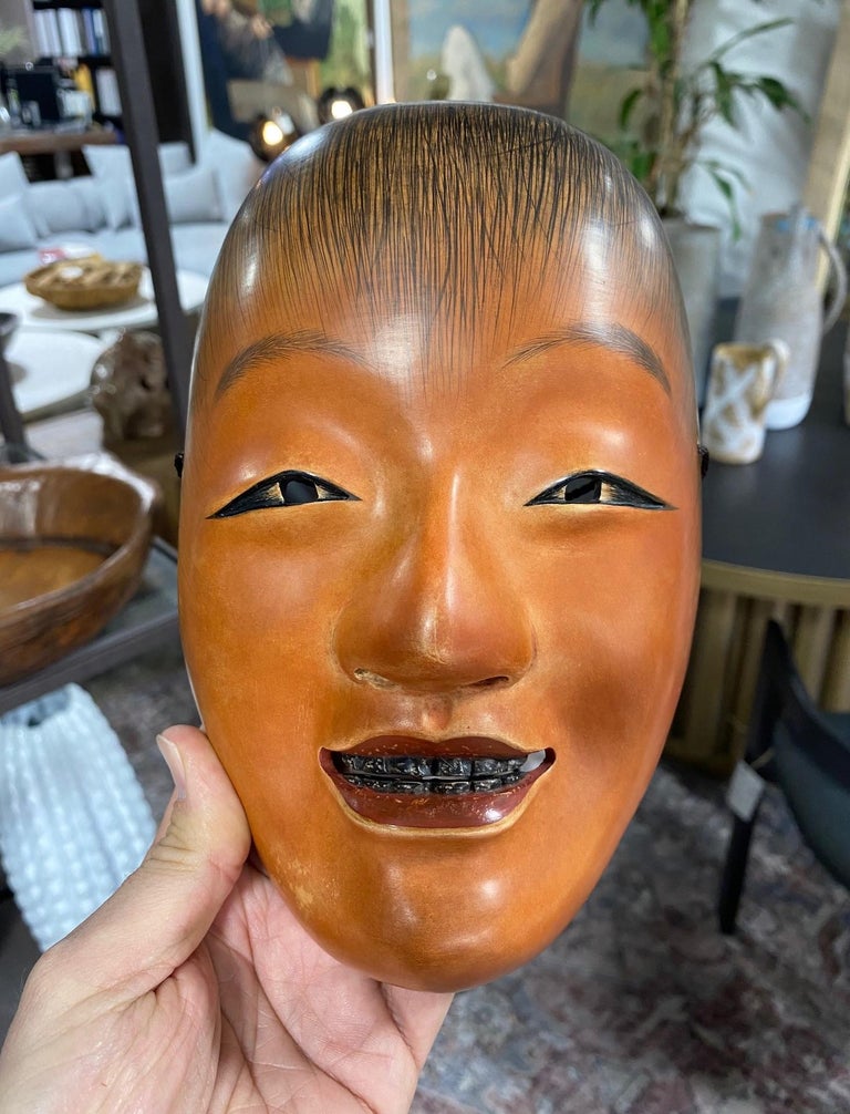 Japanese Signed Hand Carved Wood Noh Theater Mask of Shojo, Early Showa Period at 1stDibs