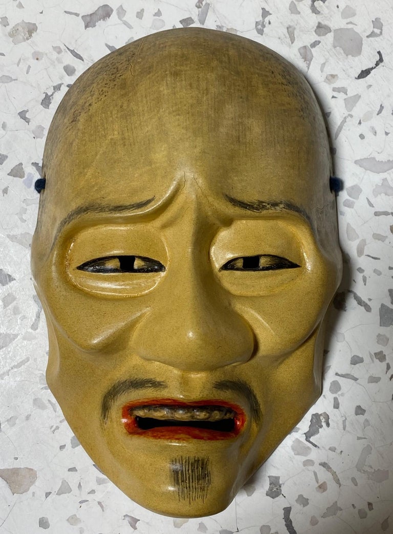 Japanese Signed Showa Hand Carved Wood Noh Theater Mask of Buddhist ...