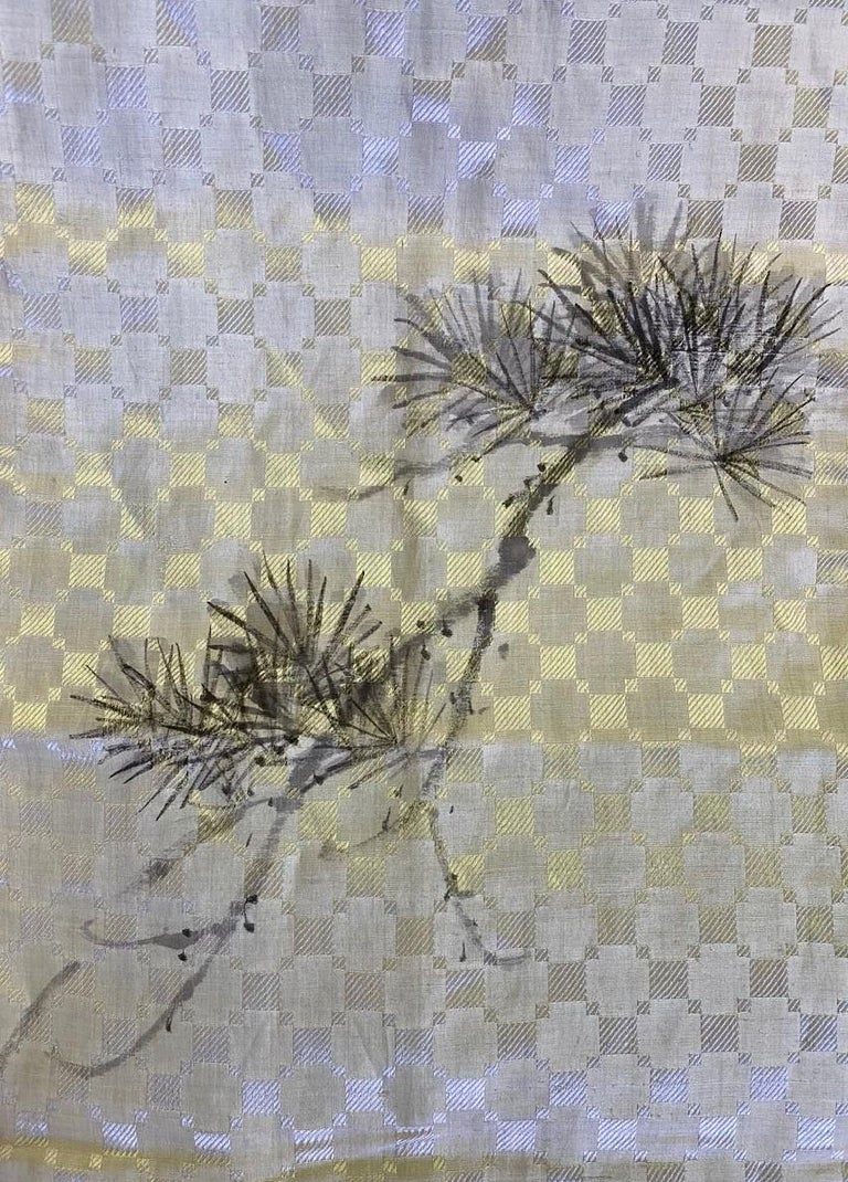 Japanese Signed Stamped Hand Drawn Silk Obi Sash Belt with Crow, Mid ...