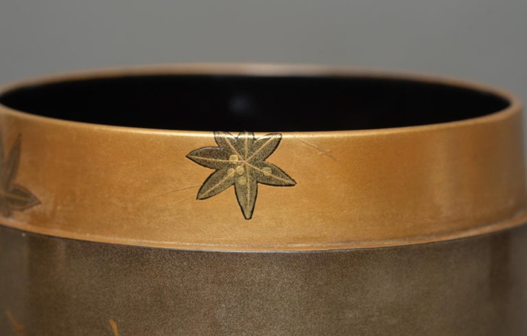 Japanese Silver Lacquer Tea Caddy 棗 'Natsume' with Autumn Leaves 椛 ...