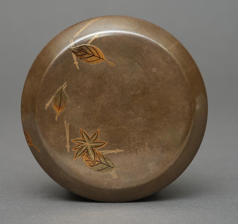 Japanese Silver Lacquer Tea Caddy 棗 'Natsume' with Autumn Leaves 椛 ...