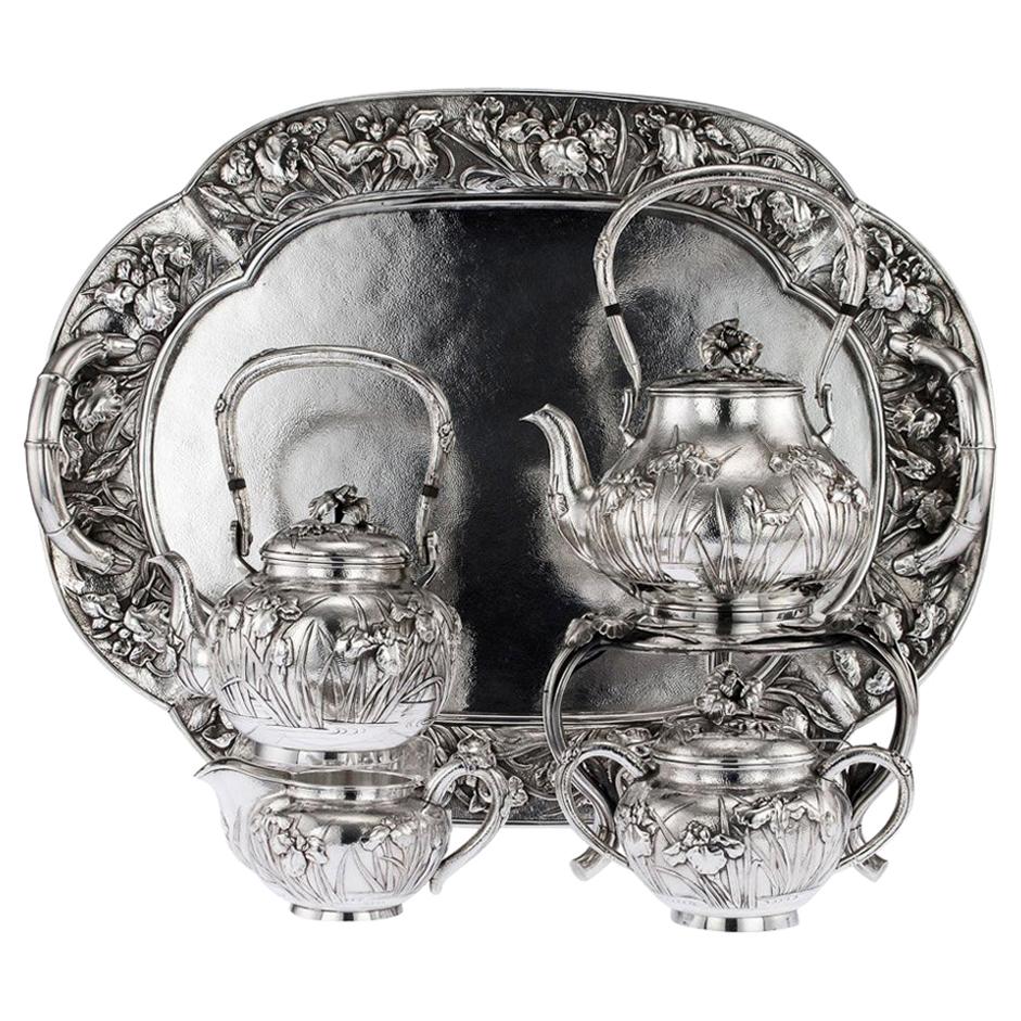 Japanese Silver Tea and Coffee Service on Tray, circa 1900 at 1stDibs
