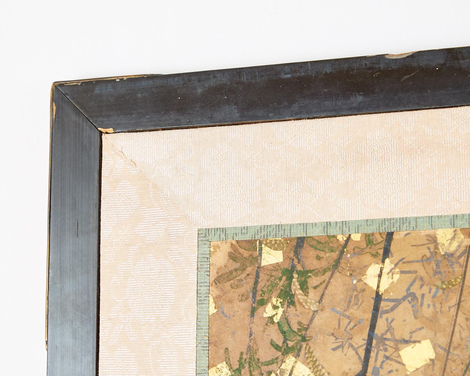 Japanese Six-Panel Edo Screen Willow with Flowers For Sale at 1stDibs