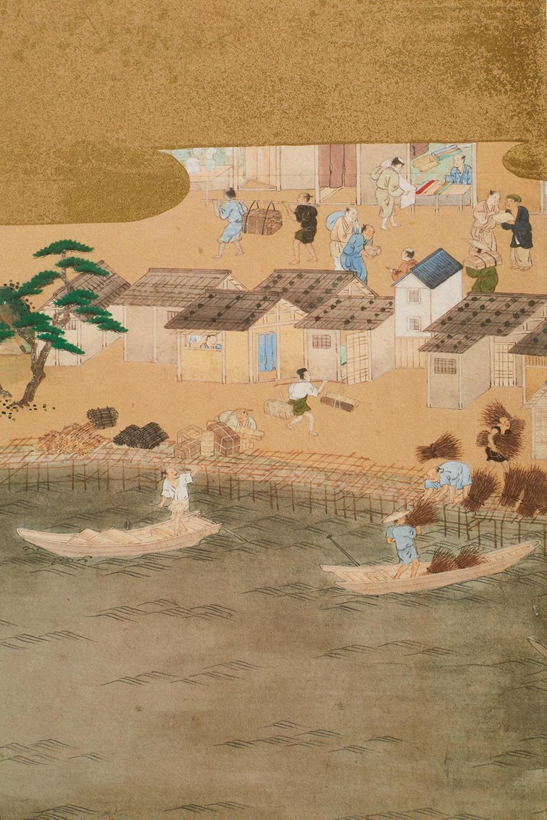 Japanese Six Panel Kano School Style Screen at 1stDibs