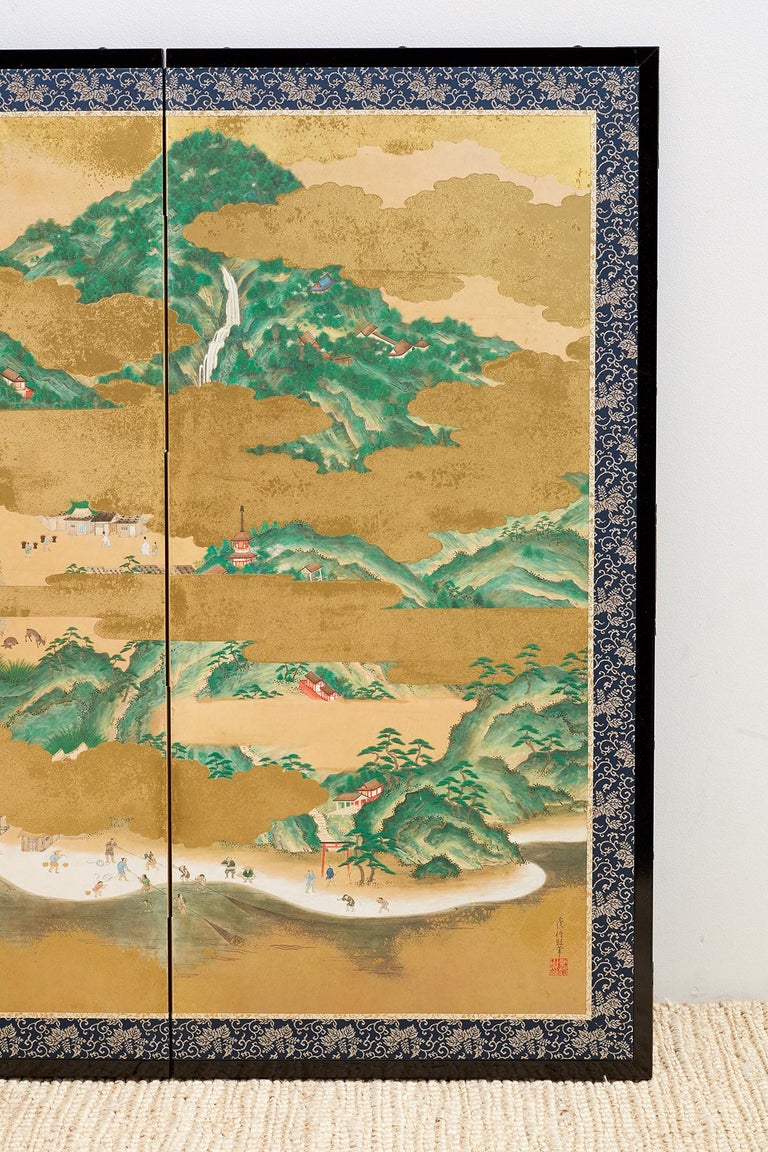 Japanese Six Panel Kano School Style Screen at 1stDibs