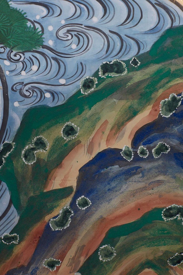 Japanese Six Panel Screen Hamamatsu with Cranes by the Sea For Sale at ...