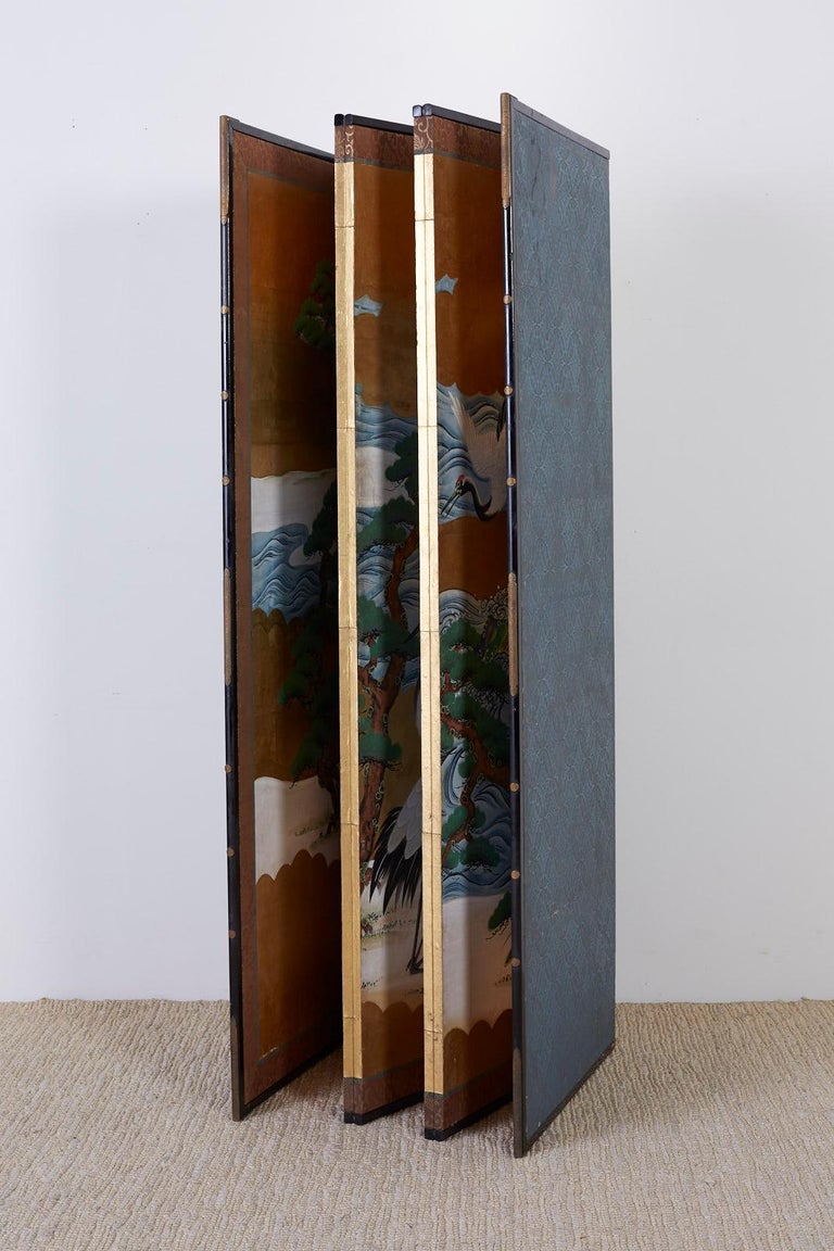 Japanese Six Panel Screen Hamamatsu with Cranes by the Sea For Sale at ...
