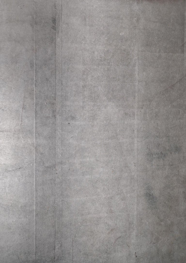 Japanese Six Panel Screen: Plain Silver Leaf on Paper For Sale at 1stDibs