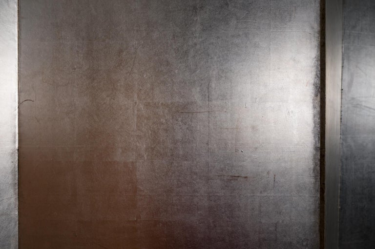 Japanese Six Panel Screen: Plain Silver Leaf on Paper For Sale at 1stDibs