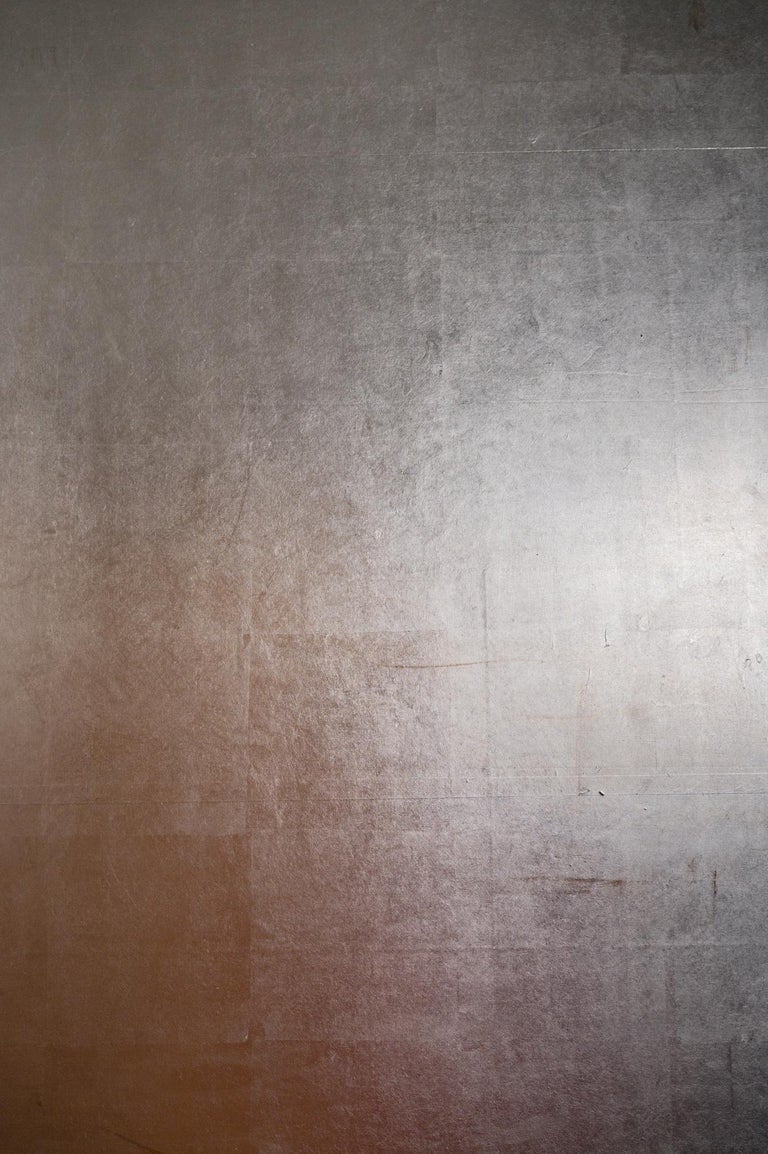 Japanese Six Panel Screen: Plain Silver Leaf on Paper For Sale at 1stDibs